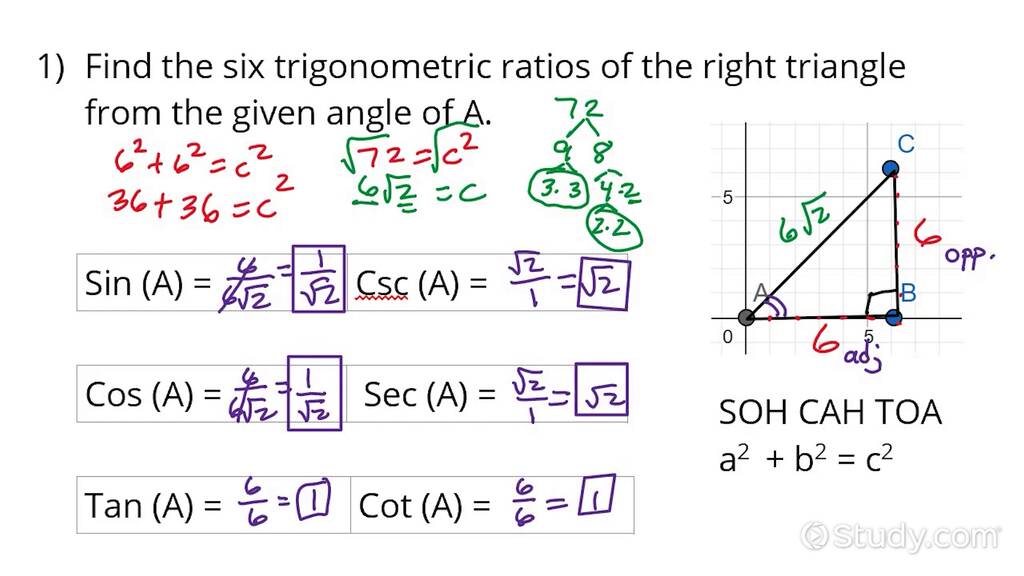 Using the Six Primary Trigonometric Ratios | Algebra | Study.com