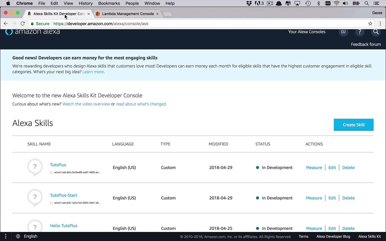 Create Your Own Alexa Skill - Creating the Lambda Function