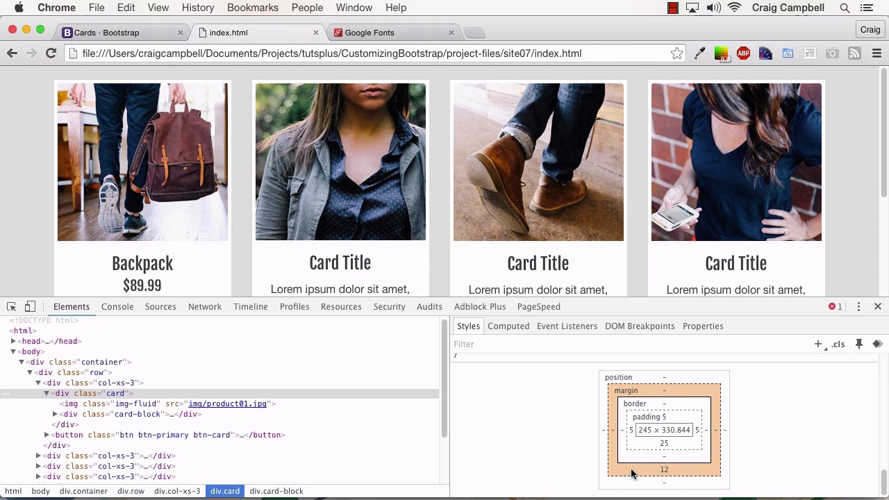 Customizing Bootstrap Components - Finishing the Cards