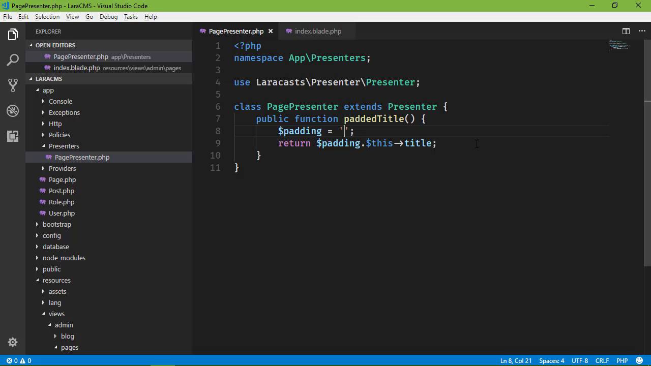 Build a CMS With Laravel - Using a Presenter