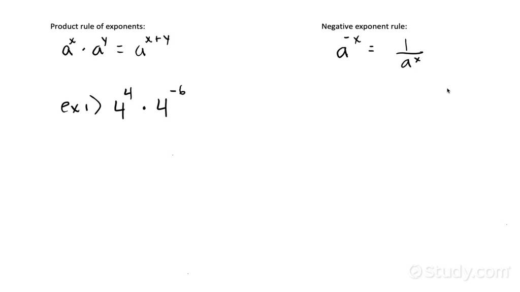 Using the Product Rule with Negative Exponents and a Whole Number Base ...