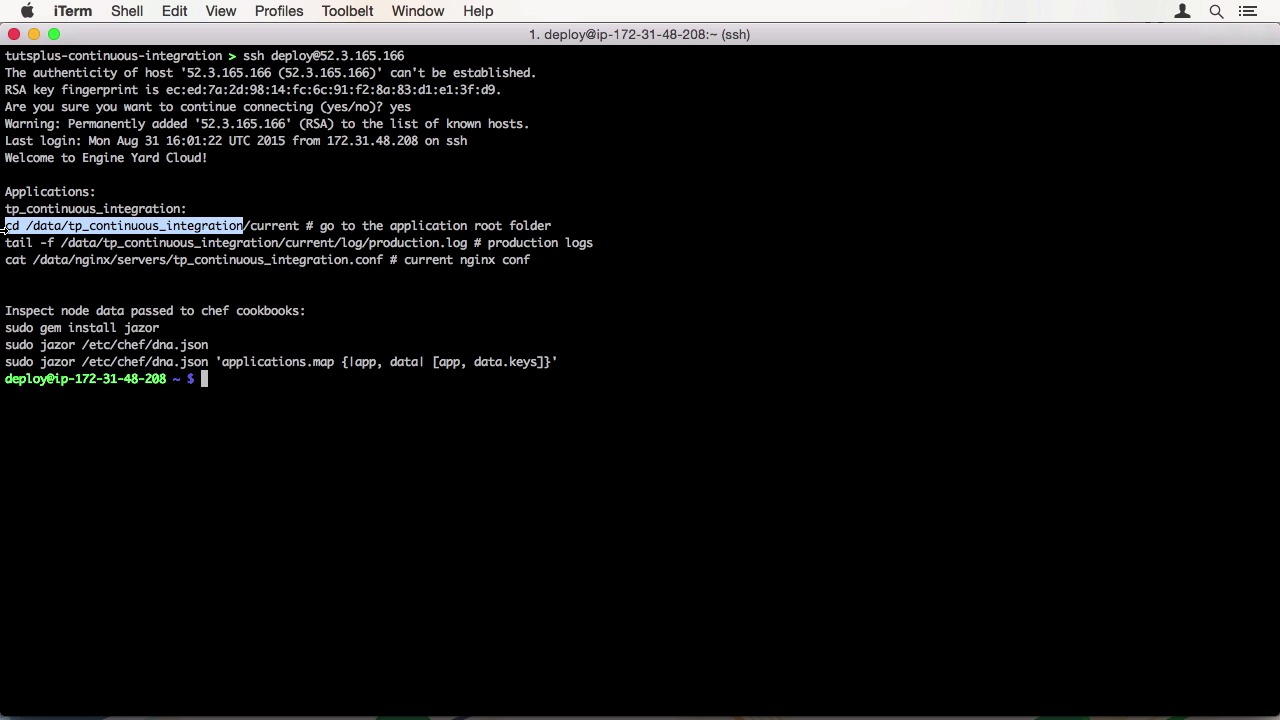Continuous Integration Workflow - Engine Yard Deployment