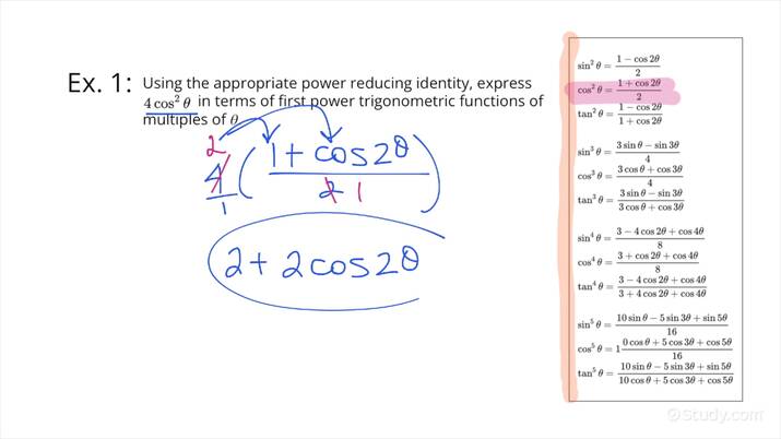 How to Use Power-Reducing Identities | Trigonometry | Study.com