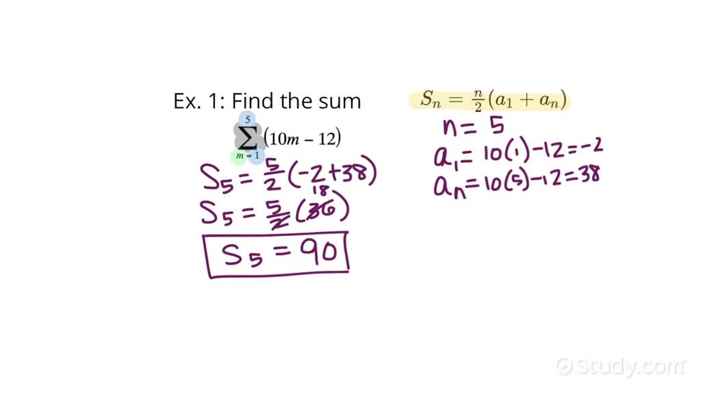Finding The Sum Of A Finite Arithmetic Series Algebra Study