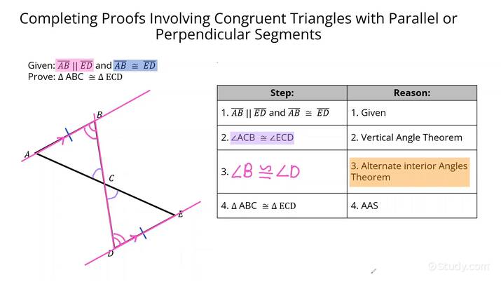 Completing Proofs Involving Congruent Triangles With Parallel Or 