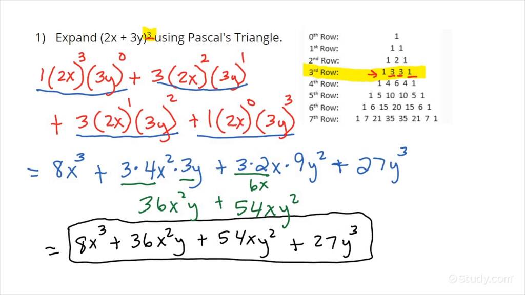 How to Expand Binomials Using Pascal's Triangle | Precalculus | Study.com