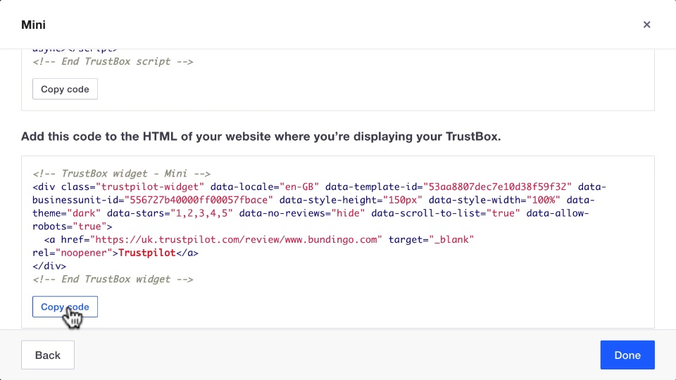 Add a service review TrustBox widget