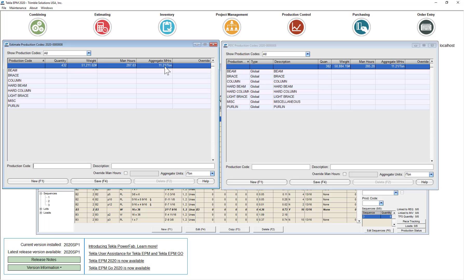 PowerFab 2020 Tips and Tricks -- Production codes