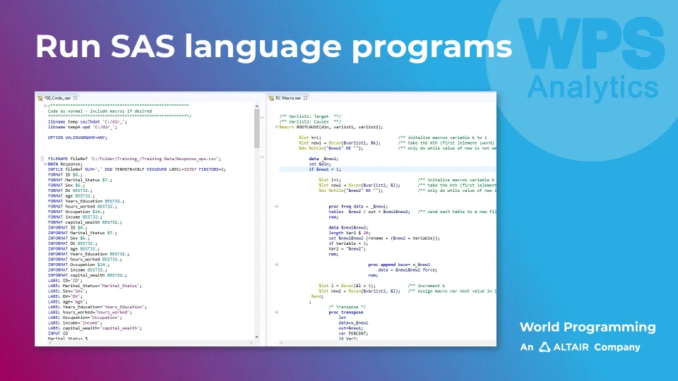 Run SAS language programs with WPS Analytics | Videos | Altair