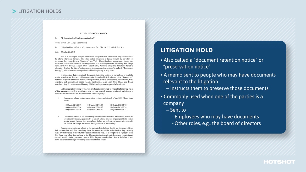 Litigation Holds - Civil Litigation Basics