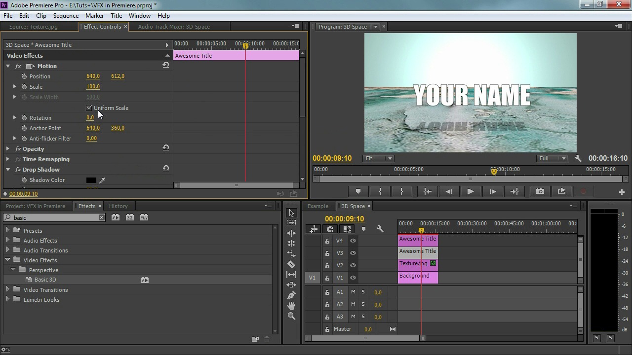 Special Effects in Premiere Pro - Titles in a Space