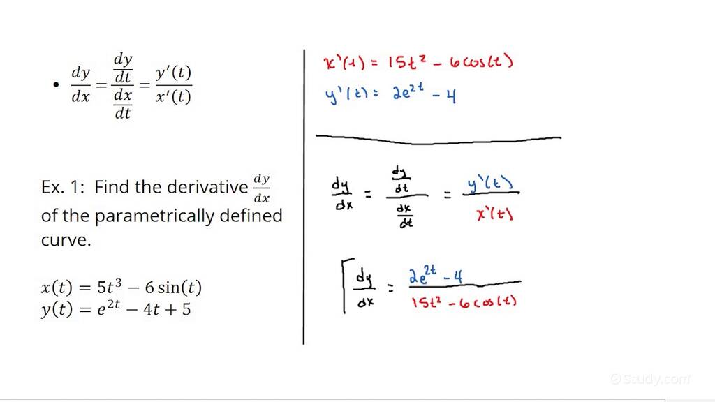 How to Calculate Derivatives of Parametric Functions | Calculus | Study.com