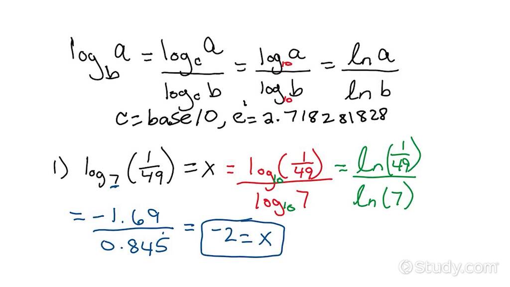 How to Use the Change of Base Formula For Logarithms | Algebra | Study.com