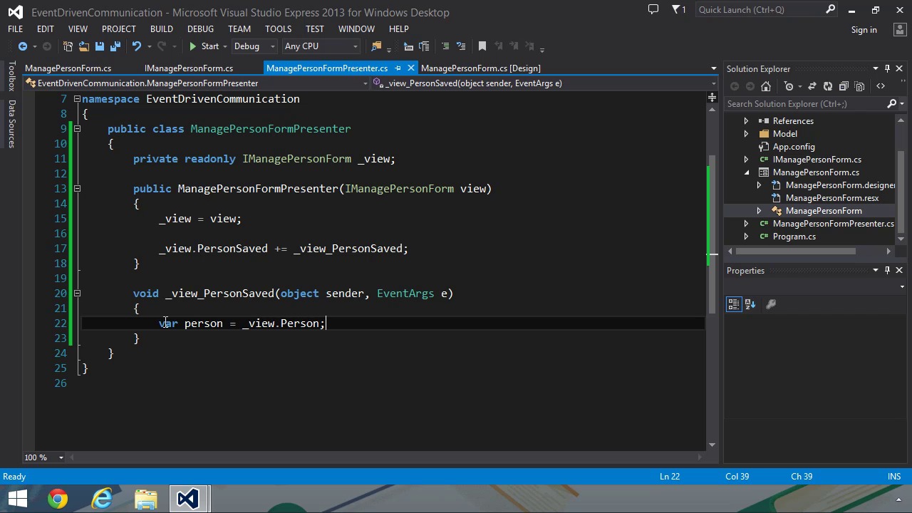 Windows App From Scratch - Communicating Between the Presenter and View