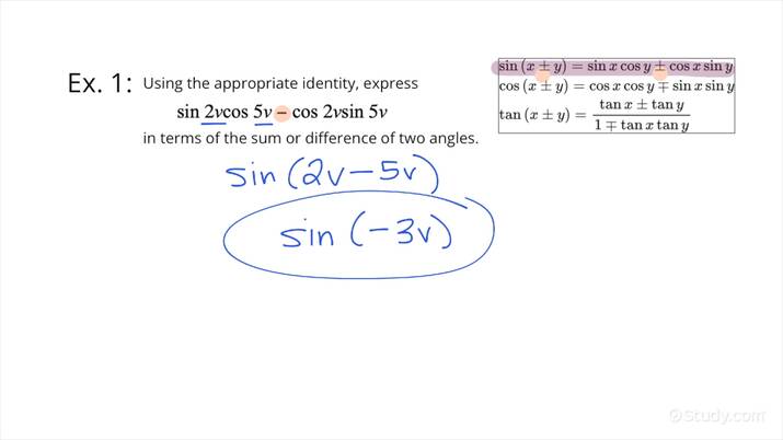 Using Sum & Difference Identities to Rewrite Expressions with Single ...