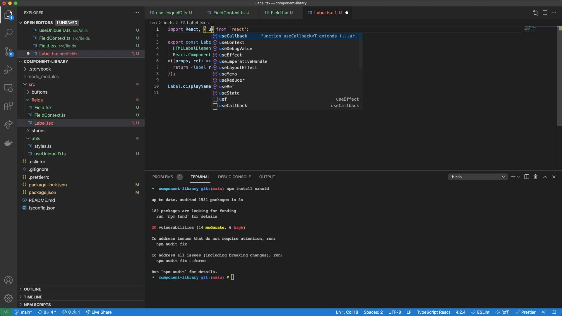 Create Field components - Building a Company Component Library | newline