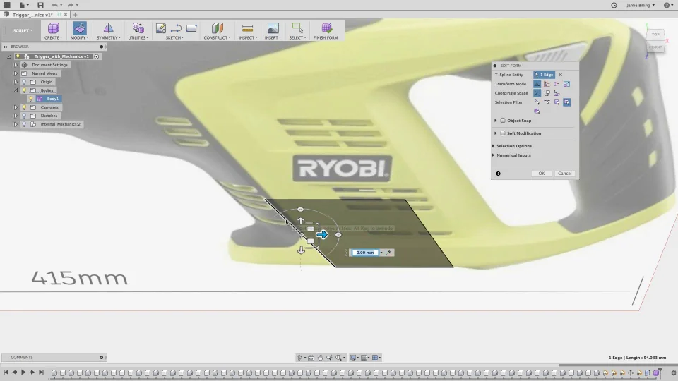 Fusion 360 Help | Introduction to 3D modeling | Create and edit Face and Cylinder freeform ...
