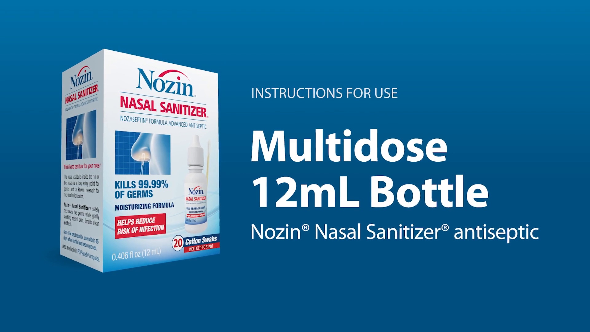 Nozin Nasal Sanitizer Antiseptic | Nozin Popswab® and Bottle