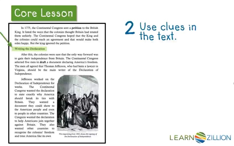 Lesson video for 'Use text features and clue words to find evidence in ...