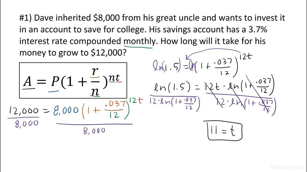 Finding the Time in a Word Problem on Compound Interest | Precalculus ...