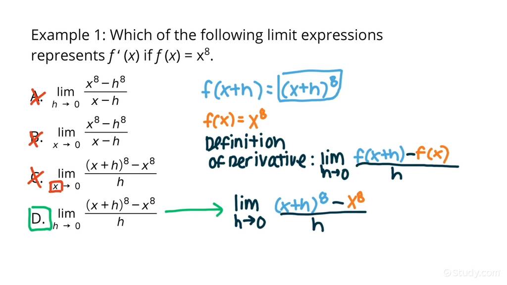 Applying the Definition of Derivative to Calculate Derivatives for ...