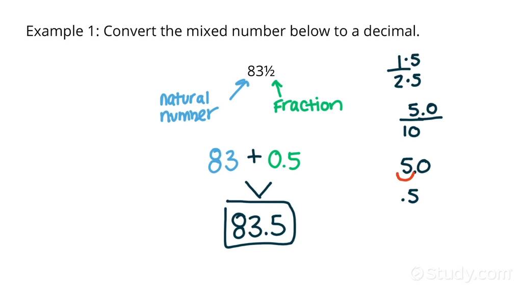 How To Convert A Mixed Number With A Denominator Of 2 To A Decimal
