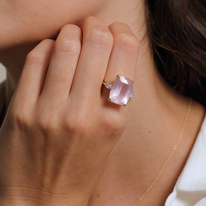Rose quartz emerald cut ring store
