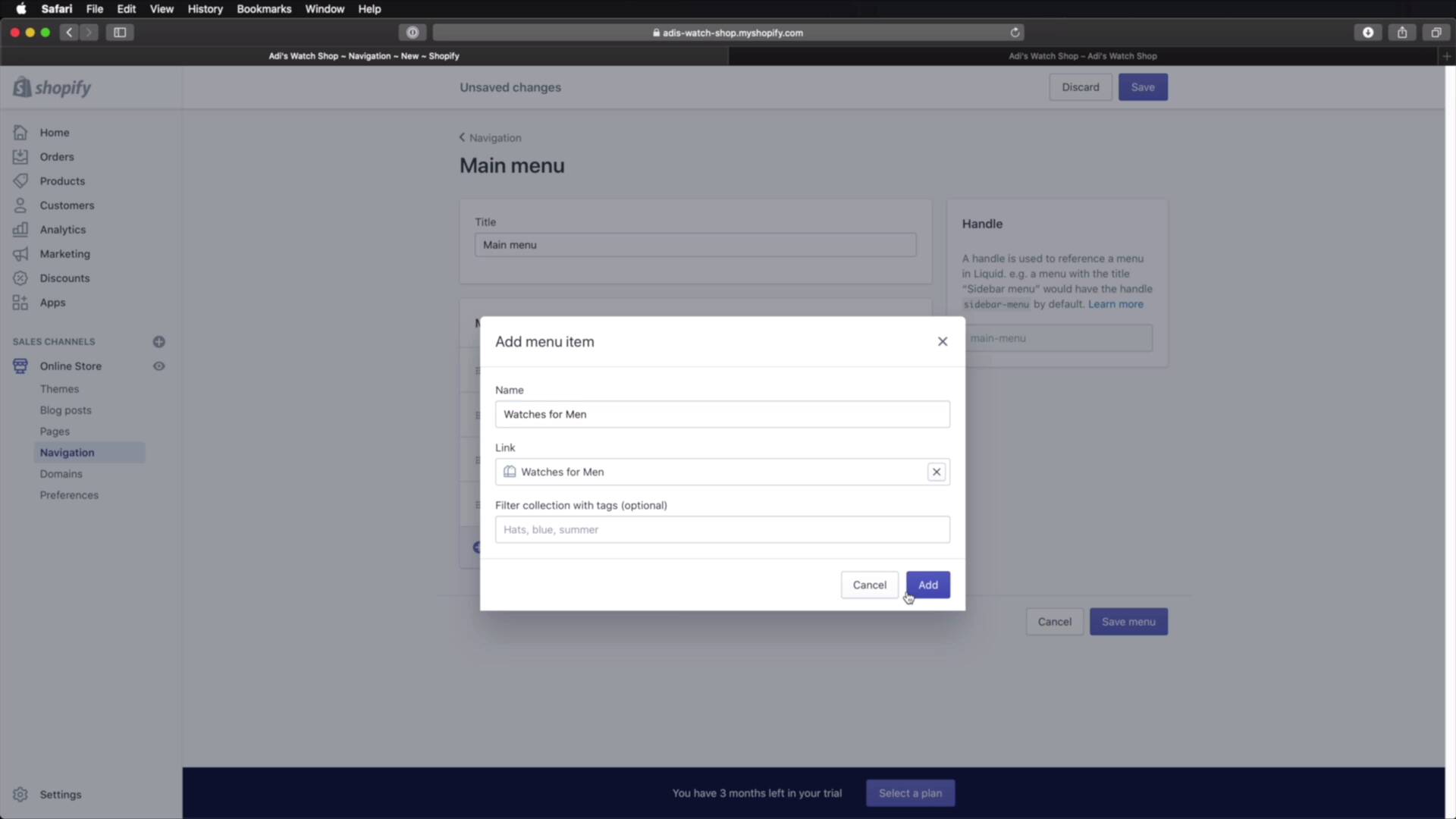 How to Build a Shopify Store - How to Set Up the Navigation