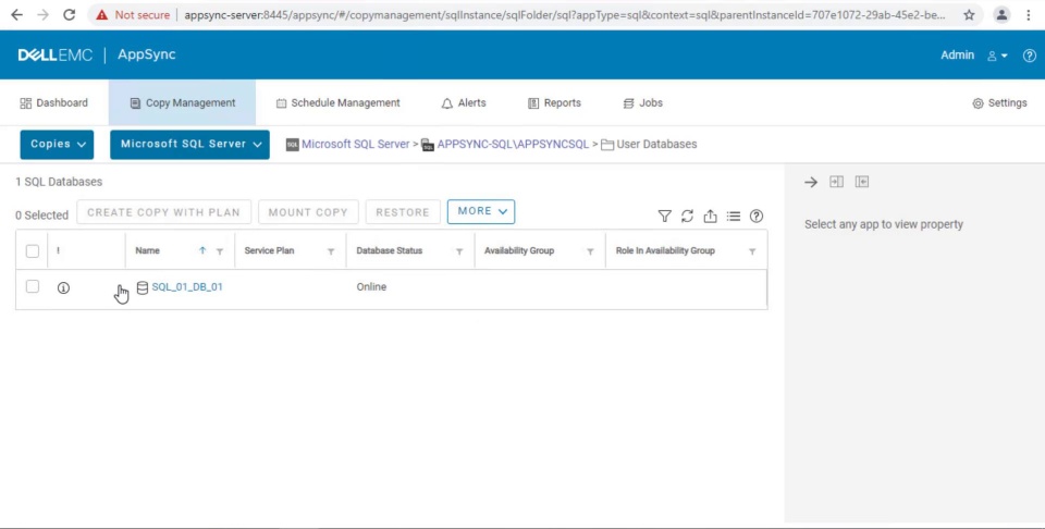 Integrated copy data management with AppSync for SQL Server running on ...