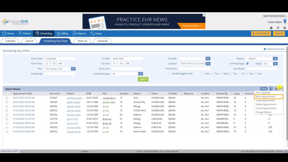 Scheduling Day Sheet