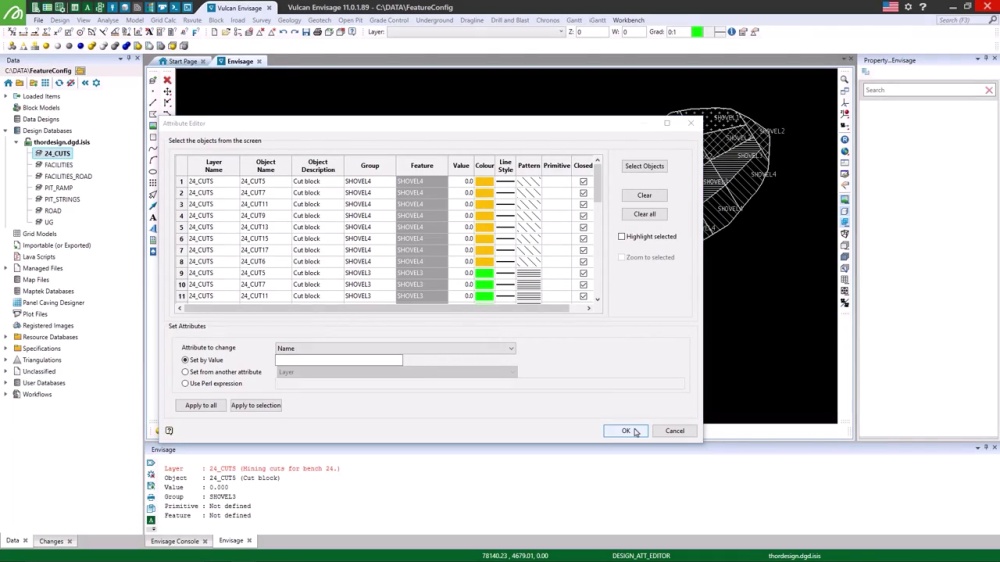 Maptek - How to configure features in Vulcan