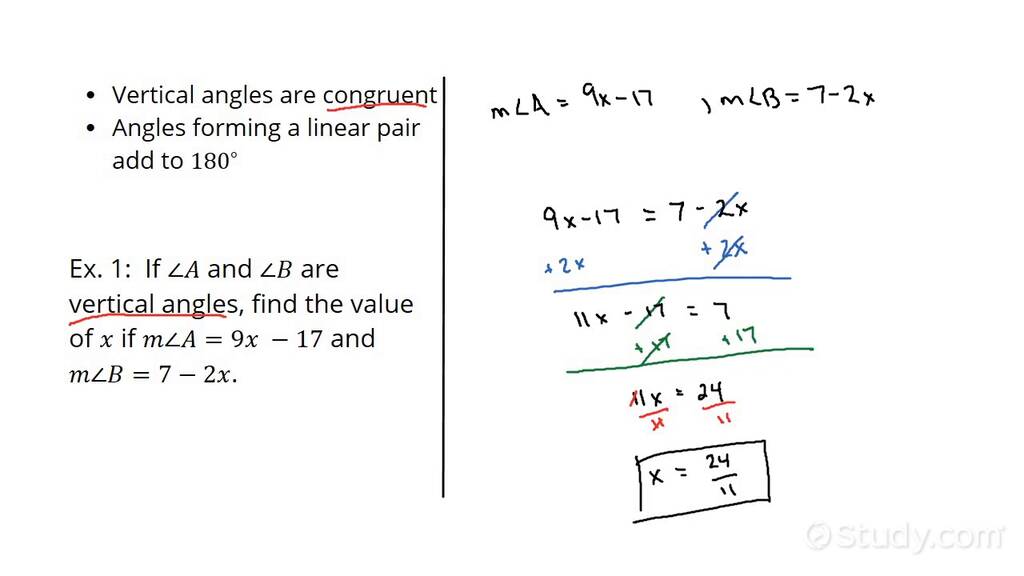 How to Solve Equations Involving Vertical Angles and Linear Pairs ...