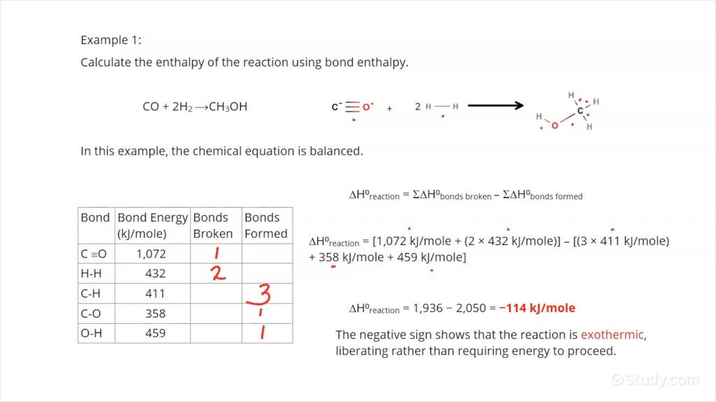 How to Calculate the Enthalpy of a Reaction Using Bond Enthalpy ...