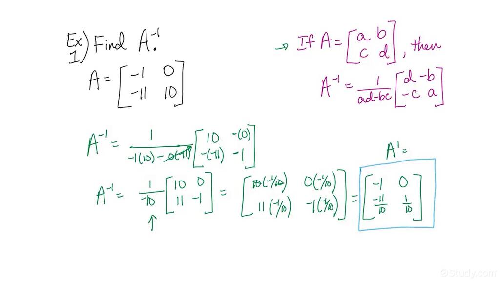 Learn How to Find the Inverse of a 2x2 Matrix | Precalculus | Study.com
