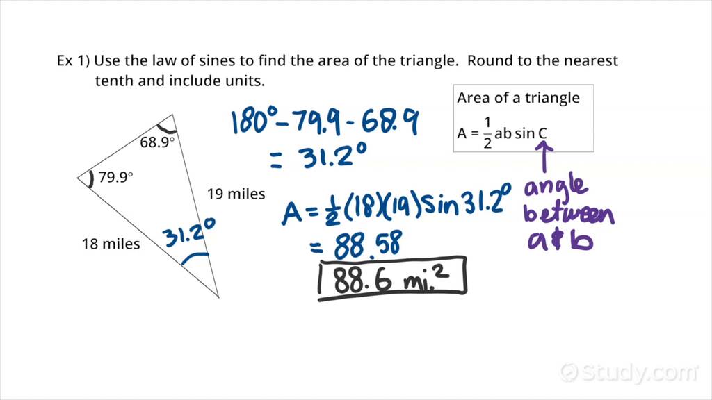 Finding the Area of a Triangle with the Law of Sines | Algebra | Study.com