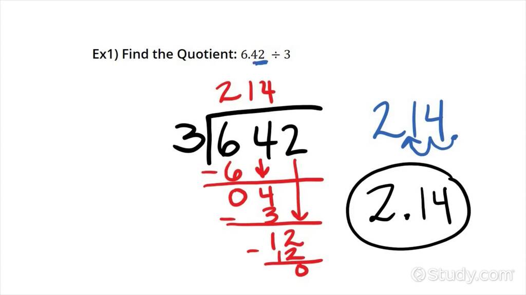 How to Divide a Decimal by a Whole Number | Algebra | Study.com