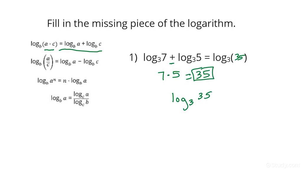 Identifying Basic Properties of Logarithms | Algebra | Study.com