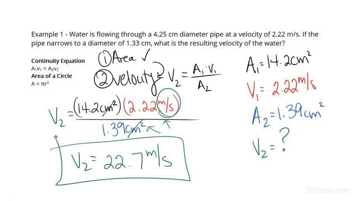 How To Calculate A Velocity Using The Equation Of Continuity Physics