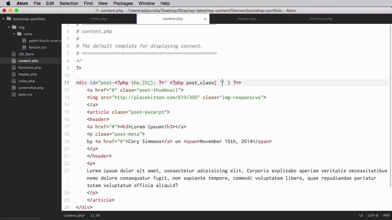 Building WordPress Themes With Bootstrap - Creating the Blog Page Content and Footer