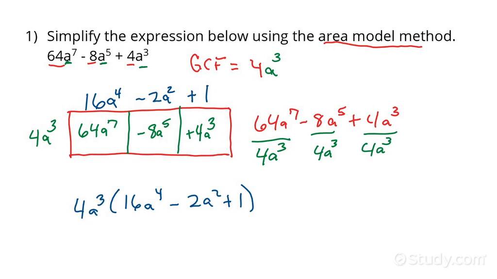 Taking a Common Factor Using the Area Model | Algebra | Study.com