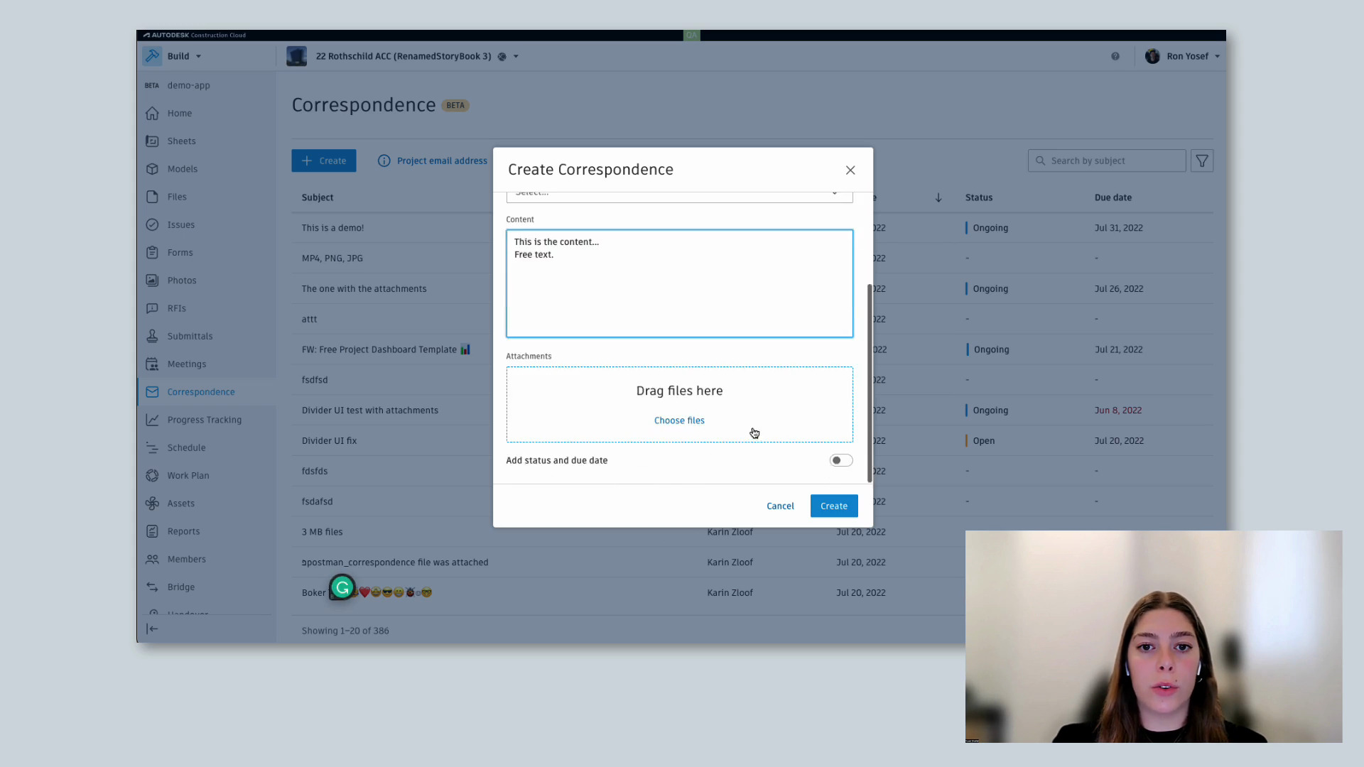 Correspondence tool - Autodesk Construction Cloud