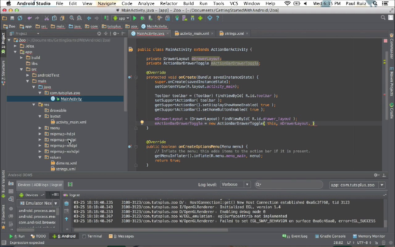 Getting Started With Android - Implementing the Navigation Drawer