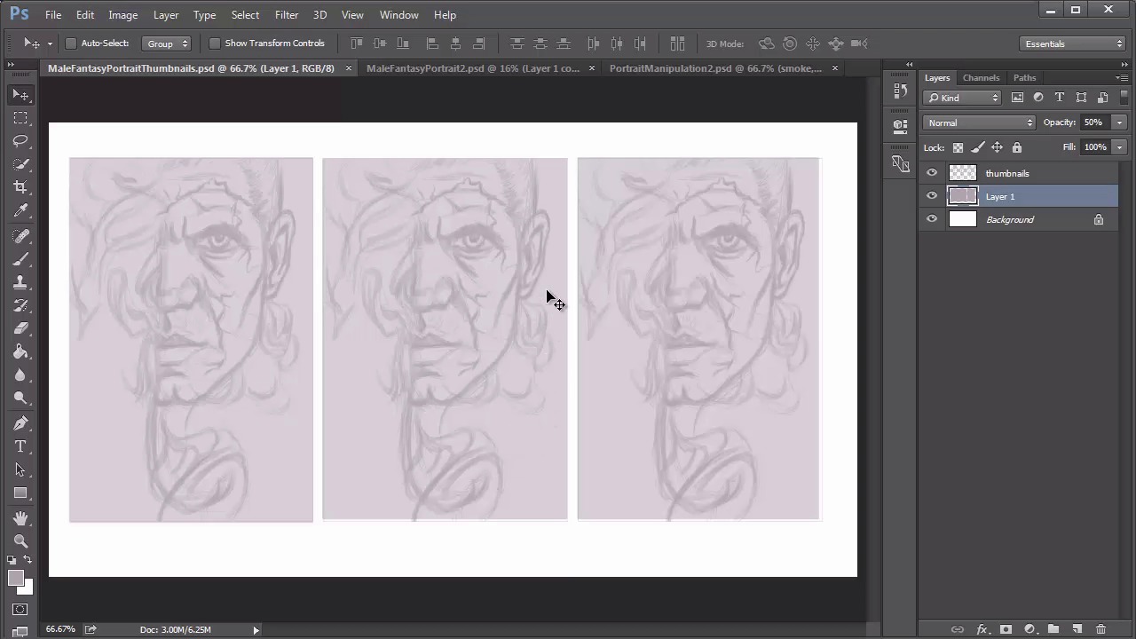 Fantasy Digital Portraits - Male Portrait: Thumbnails for Light and Shadow