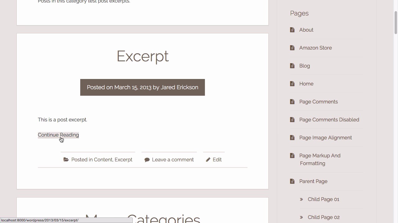 WordPress Theme Creation With Underscores - Add Excerpt Support and a Styled “Continue Reading ...