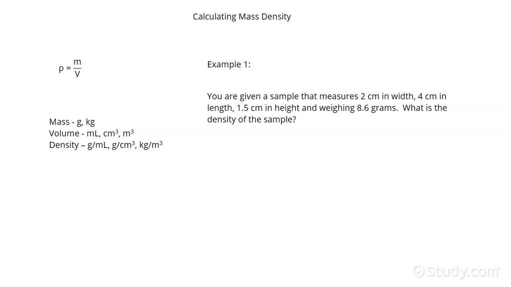 How to Calculate Mass Density | Chemistry | Study.com