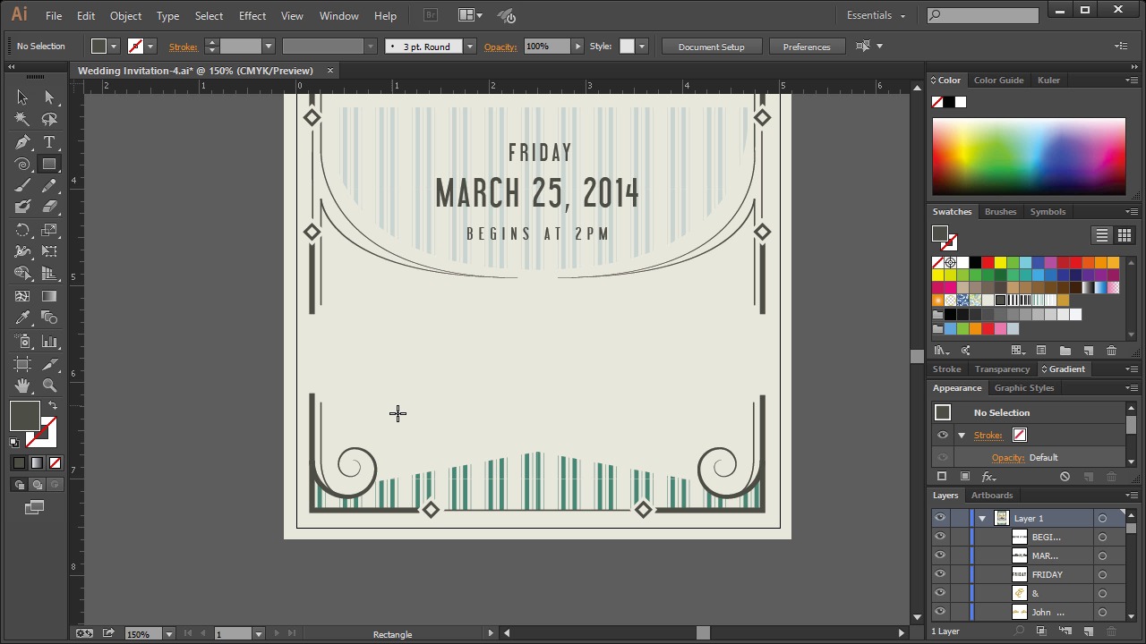 Invitation Design in Adobe Illustrator - Applying the Type 2