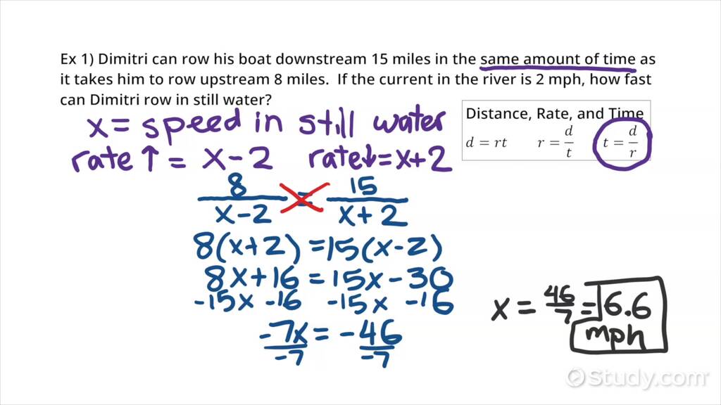 How to Solve a Distance, Rate & Time Problem Using a Rational Equation ...