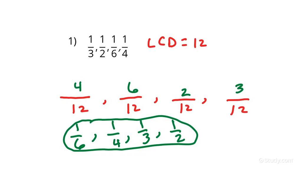 Using a Common Denominator to Order Fractions | Algebra | Study.com