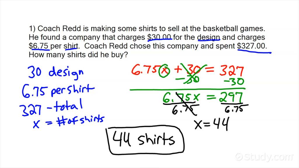 How To Write Solve A 2 Step Equation For A Word Problem Algebra Study