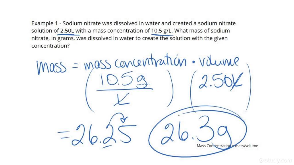 Using Mass Concentration to Find Solute Mass | Chemistry | Study.com Using Mass Concentration to Find Solute Mass | Chemistry | Study.com